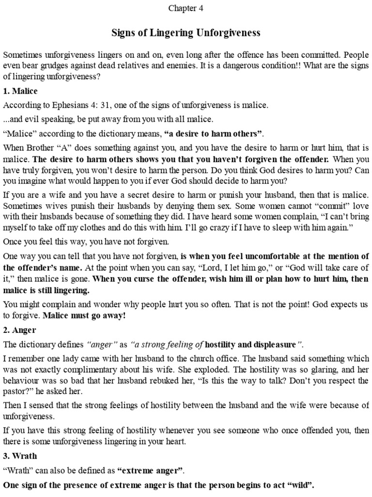Signs of Lingering Unforgiveness | PDF | Anger | Defamation
