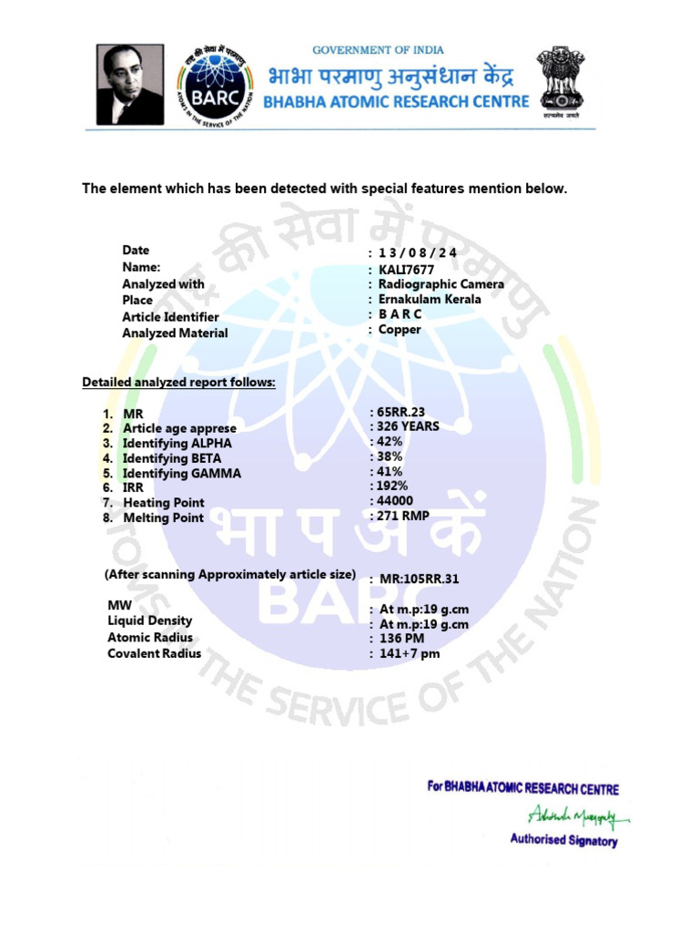 BARC REPORT KALI7677 | PDF