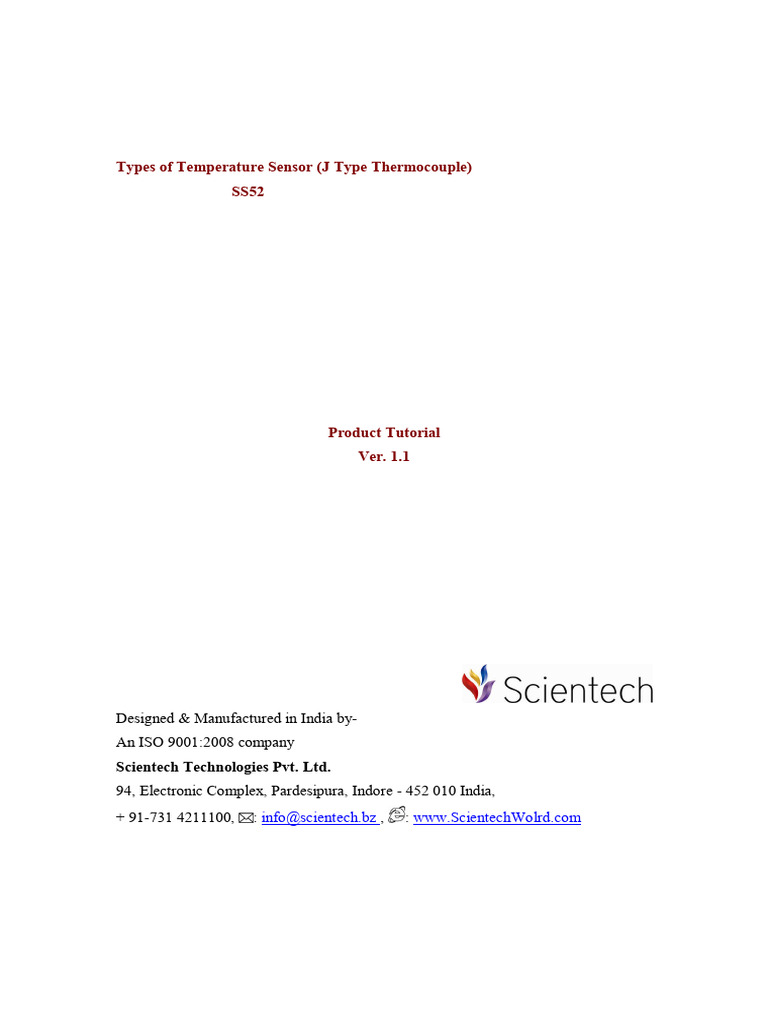Manual SS52 J Type Thermocouple | PDF