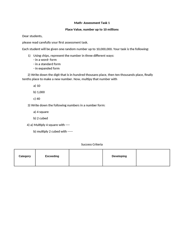 Math Assessment Task 1 | PDF
