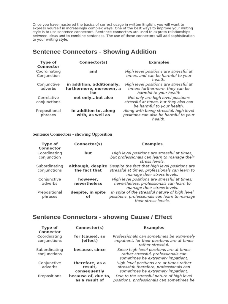Sentence Connectors | PDF