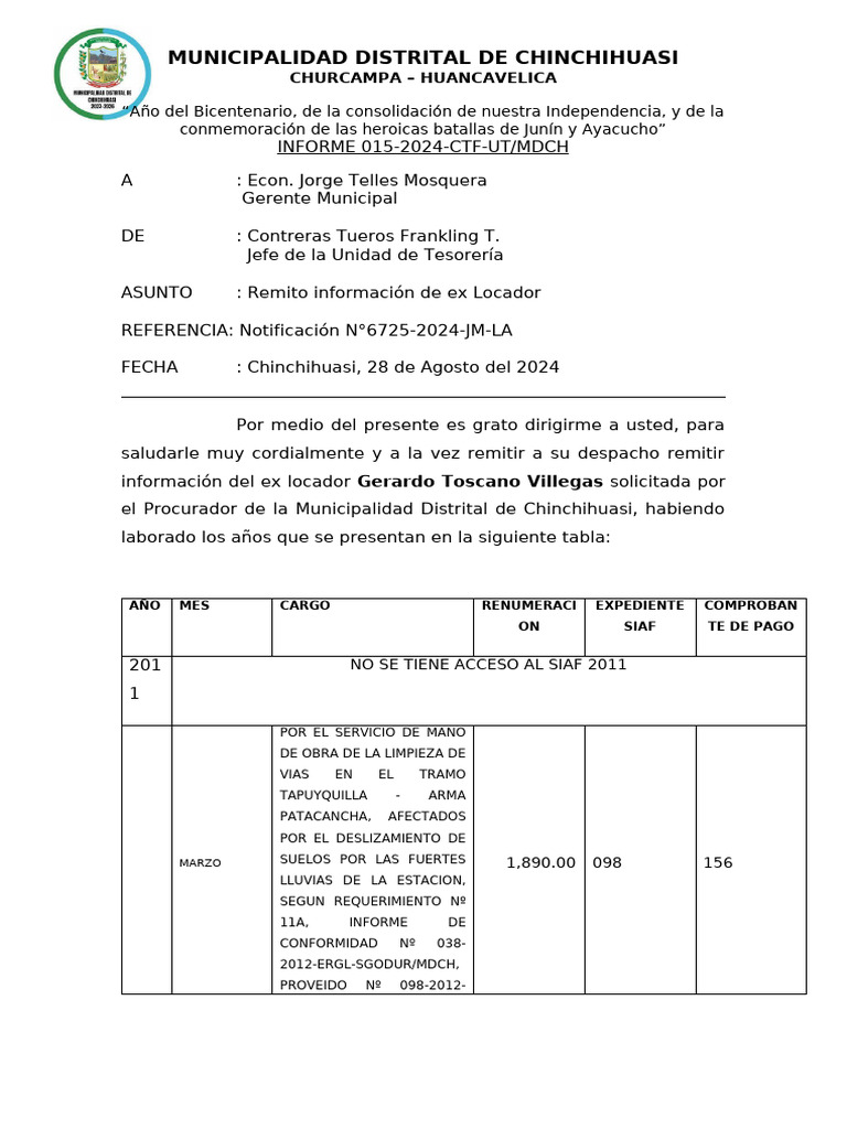 Informe Tesoreria FCT 2023 | PDF