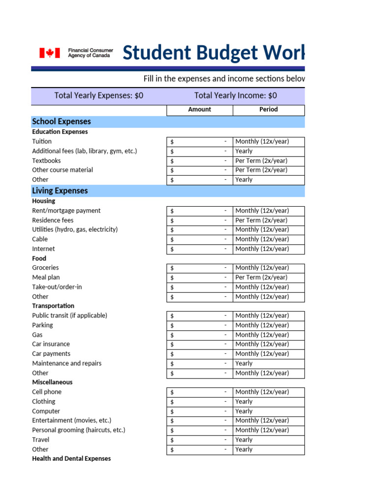Student Budget Calculator - EXCEL - EnGLISH | PDF