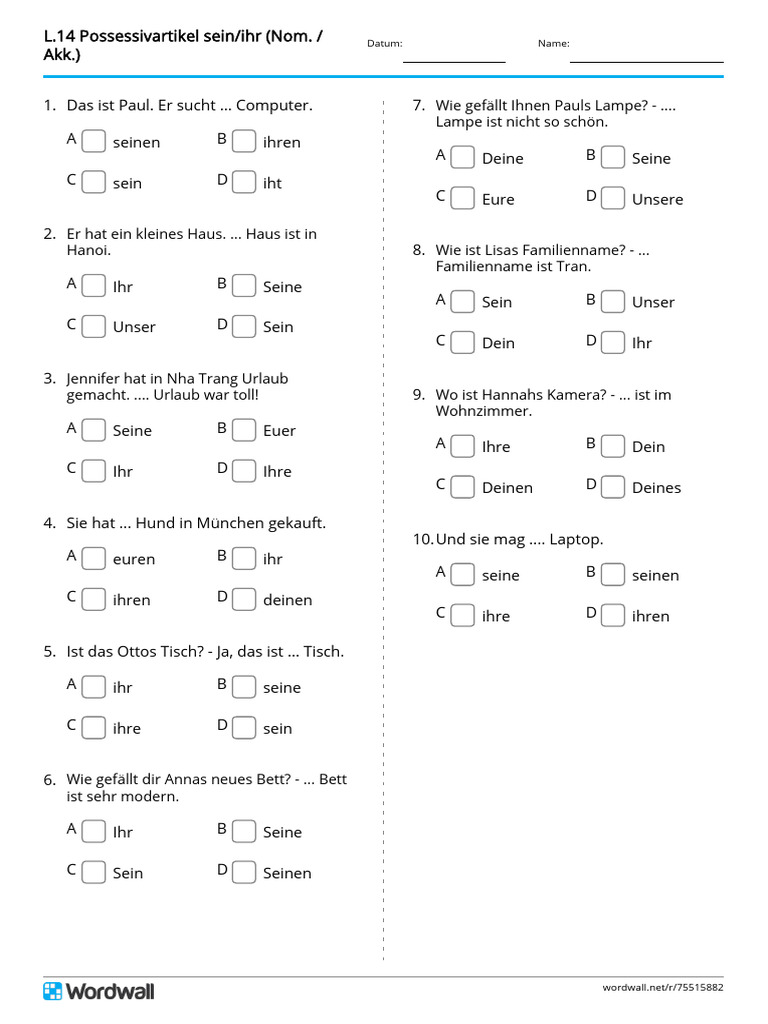 Bản Sao L14-Possessivartikel-Sein-Ihr-Nom-Akk-Quiz | PDF