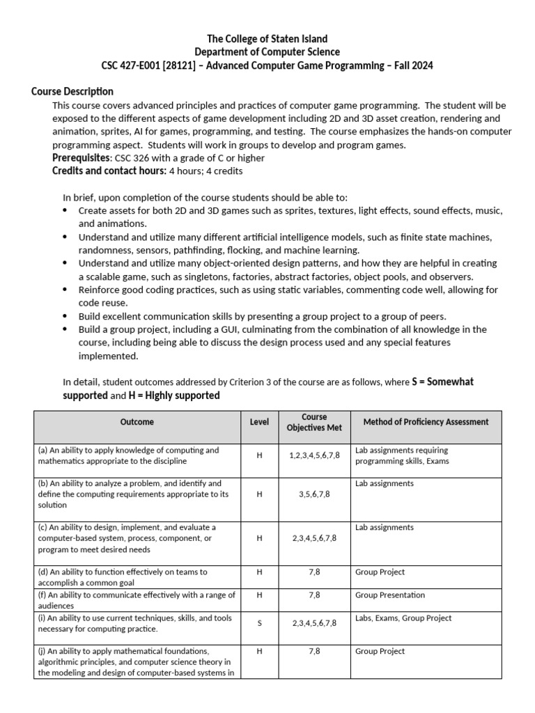 CSC427 Syllabus Fall 2024 | PDF CSC427 Syllabus Fall 2024 | PDF
