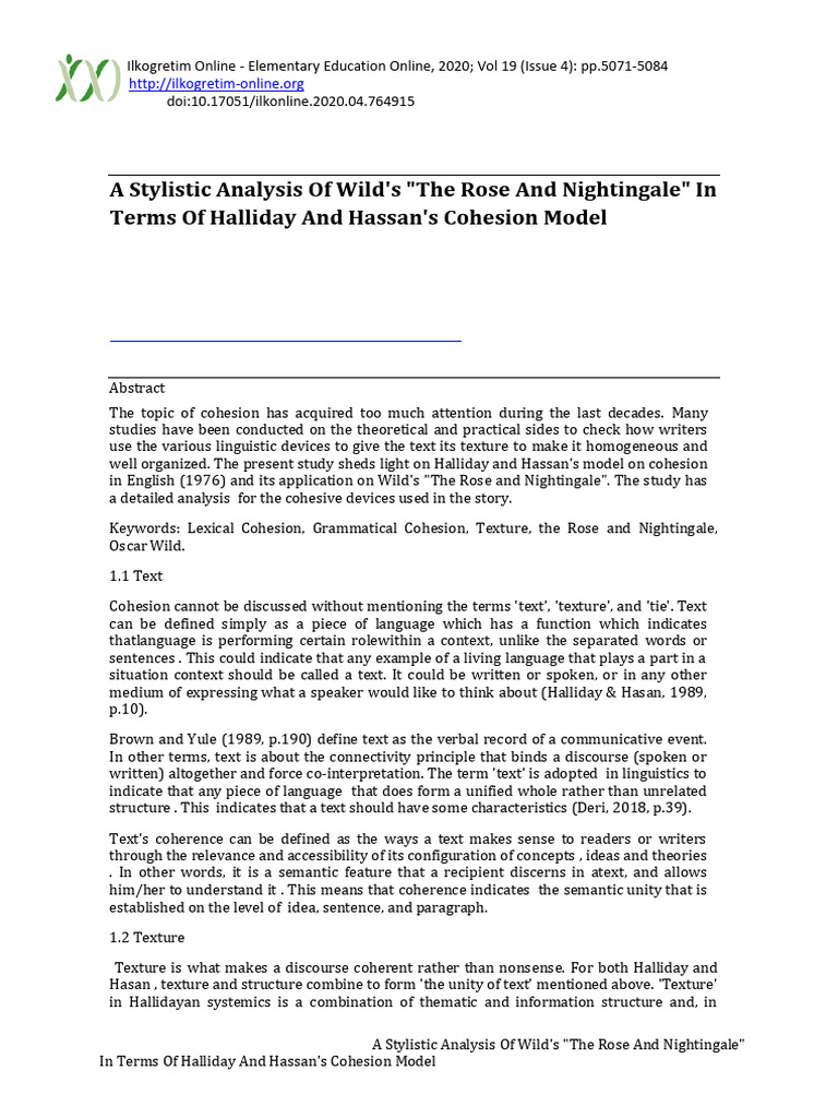 A Stylistic Analysis of Wild's "The Rose and Nightingale" in Terms of ...