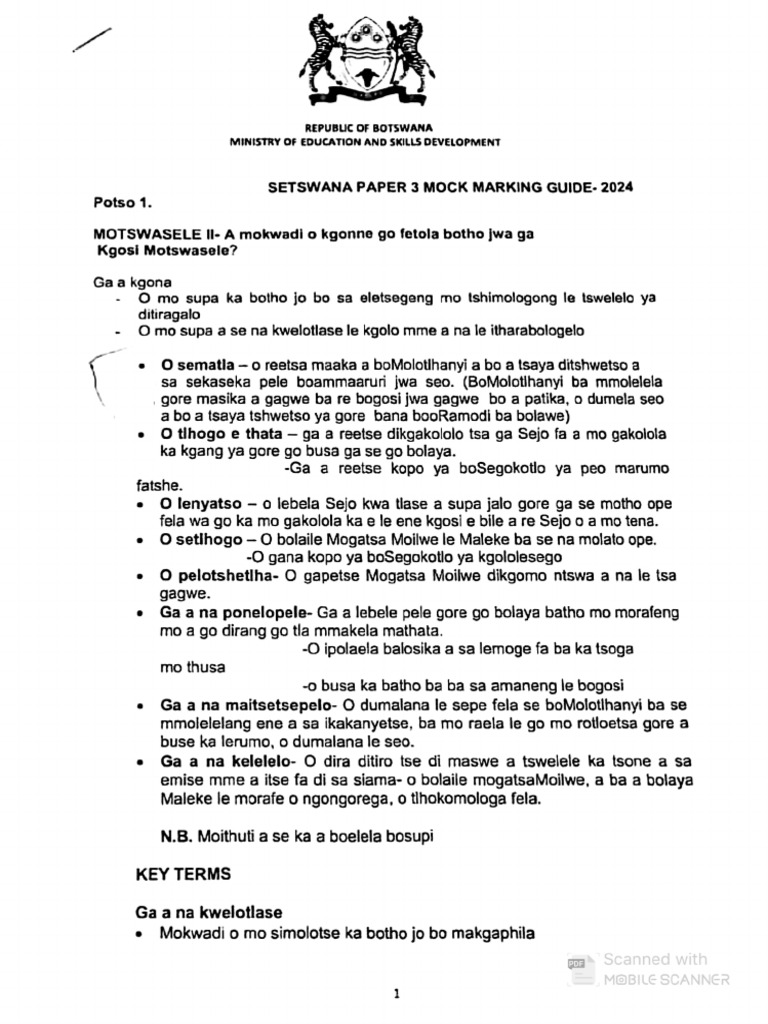 Marking Key Setswana Mock 2024 | PDF