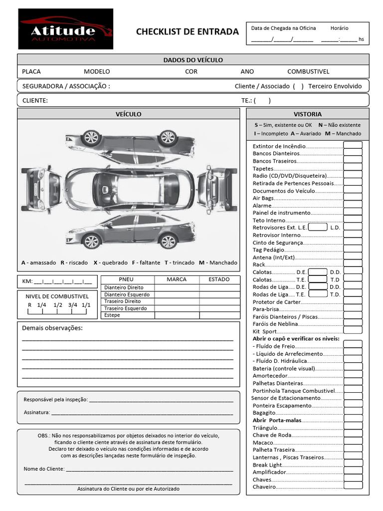 CHECK LIST Entrada em Oficina | PDF