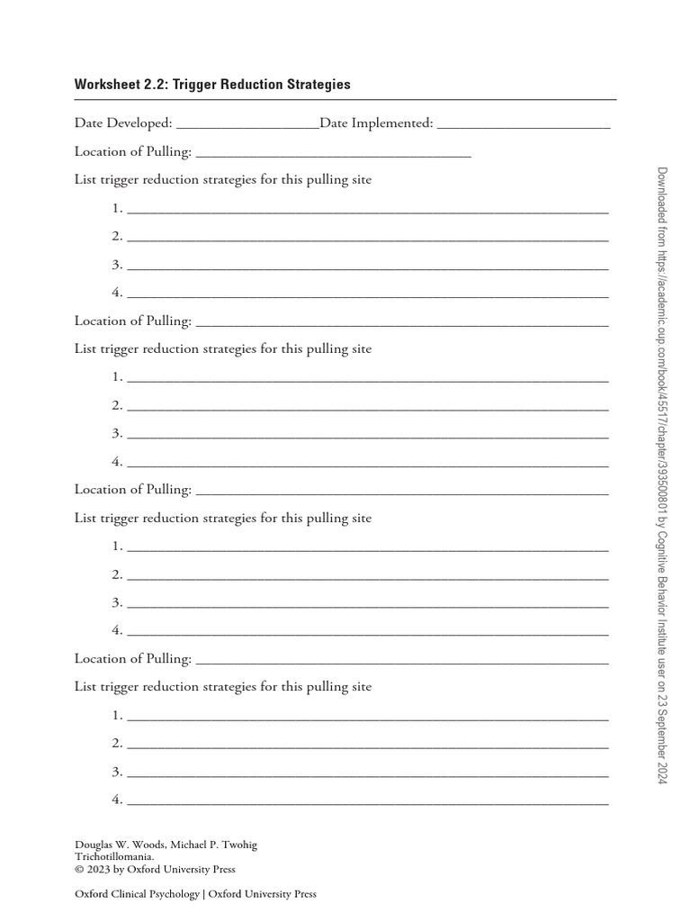 Worksheet 2.2: Trigger Reduction Strategies: Douglas W. Wo DS, Michael ...
