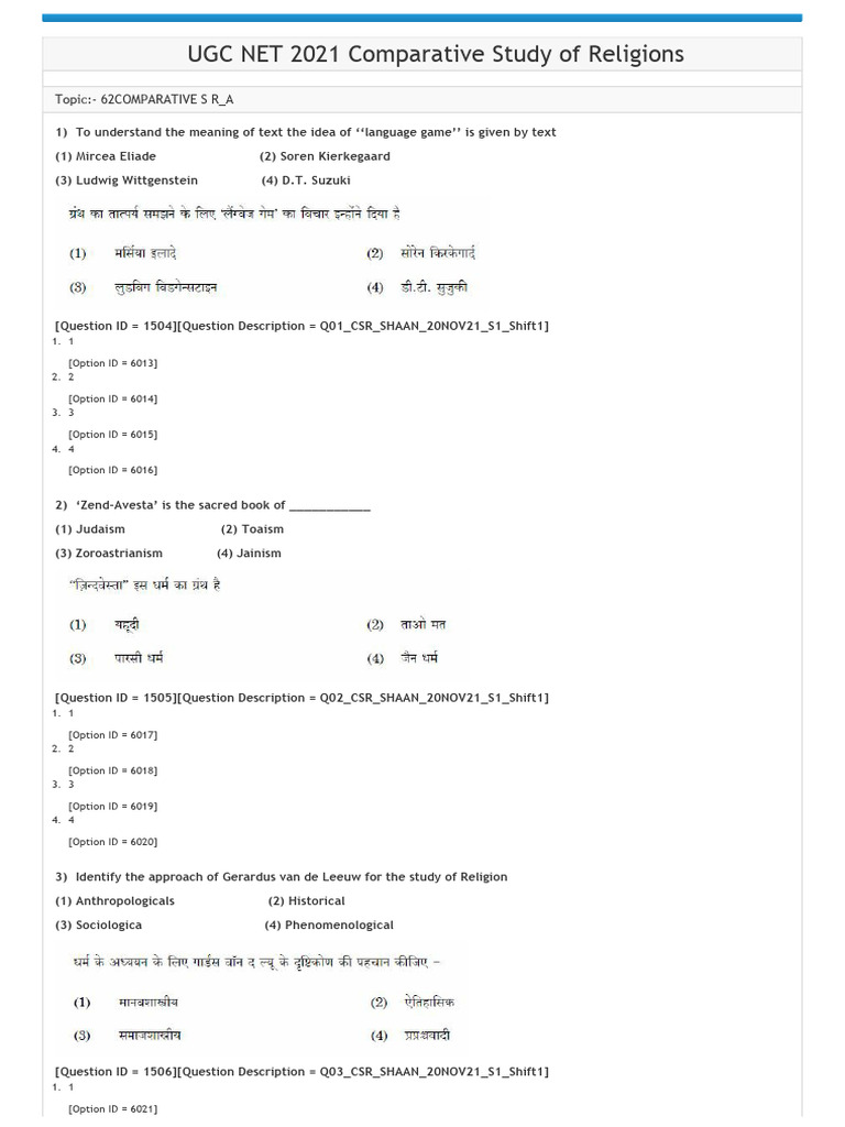 Ugc Net Comparative Study of Religions Shift 1 Question Paper 2021 1924 | PDF | Id | Guru Nanak