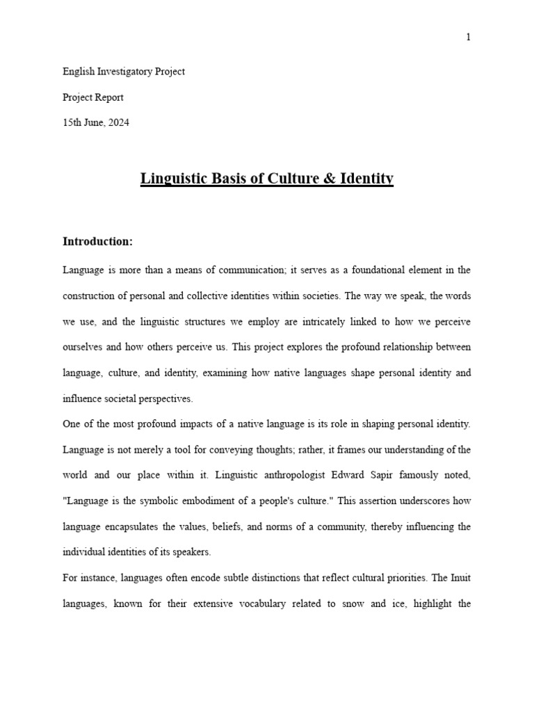 Report On Linguistic Basis of Culture and Identity | PDF