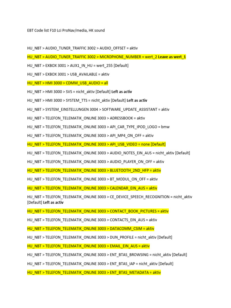 EBT Coding List 520D Lci | PDF