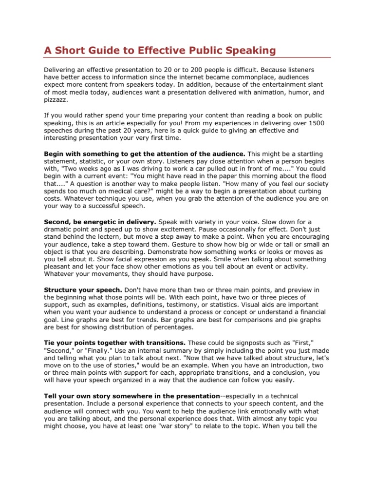 A Short Guide To Effective Public Speaking | PDF | Public Speaking ...