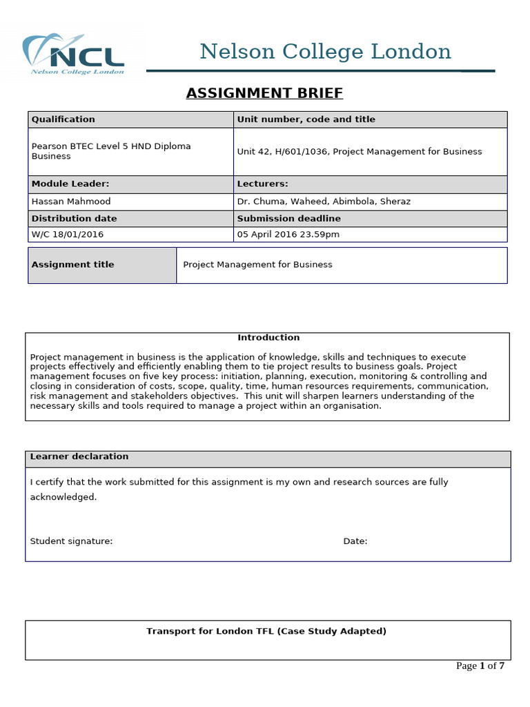 PMB Assignment Brief - Jan. 2016 | PDF