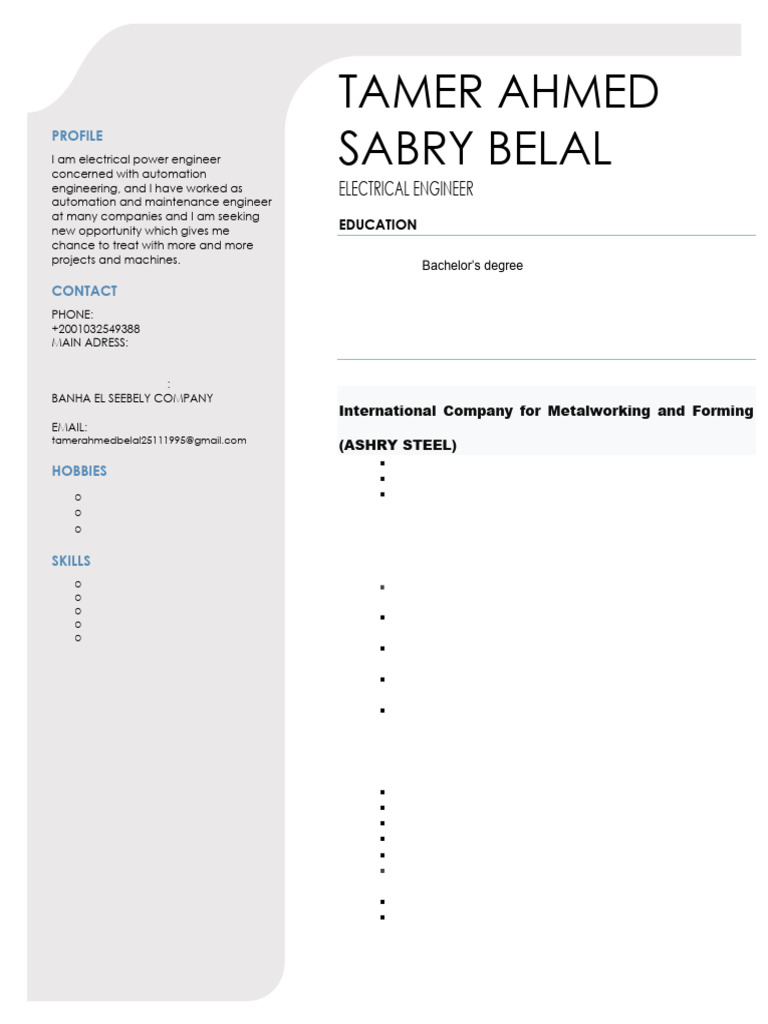 Automation Engineer Tamer Ahmed Sabry Belal | PDF