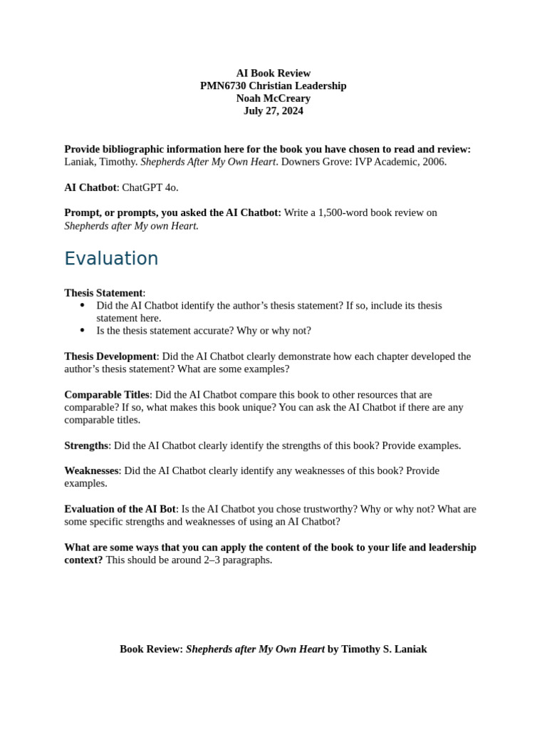 AI Book Review Assignment | PDF