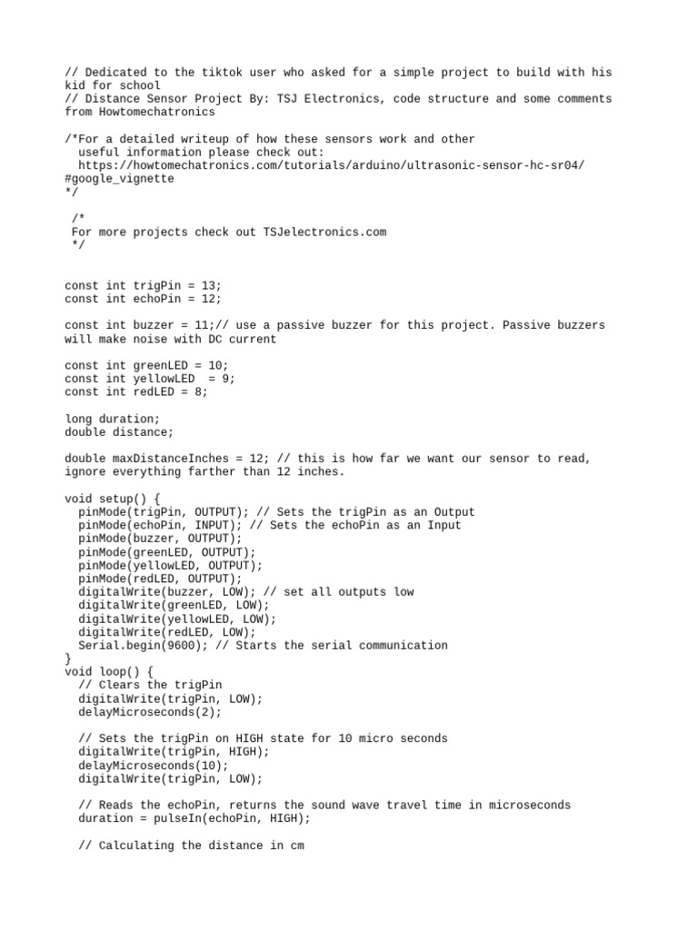 Distance Sensor Code - Ino | PDF
