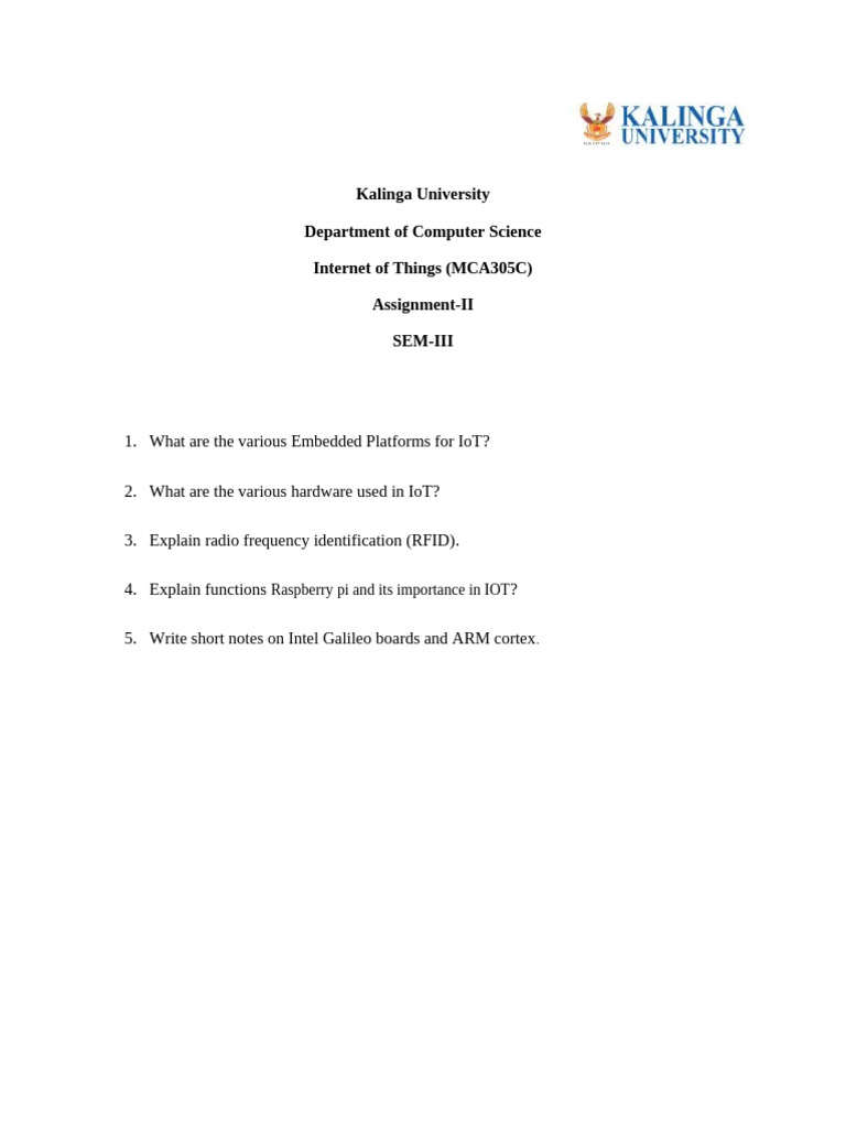 JULY-DEC 2024 MCA 3 SEM V10 MCA305C MCA305C IOT Assignment | PDF