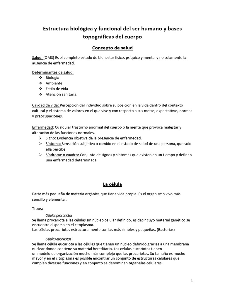 Tema 1-2 Estructura Biológica y Funcional Del Ser Humano-1 | PDF