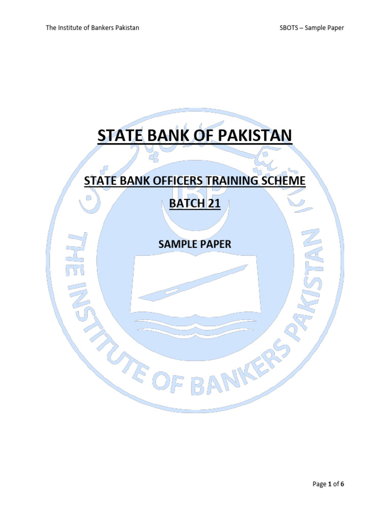The Institute of Bankers Pakistan SBOTS | PDF