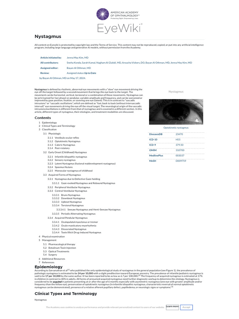 Nystagmus - EyeWiki | PDF