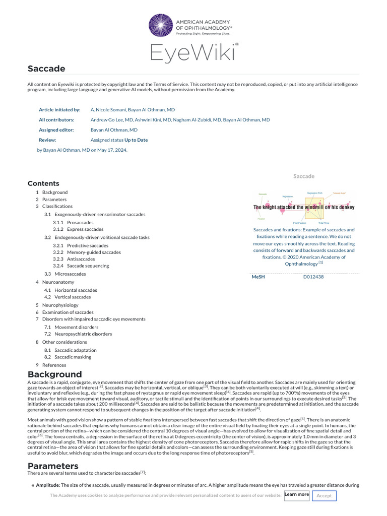 Saccade - EyeWiki | PDF