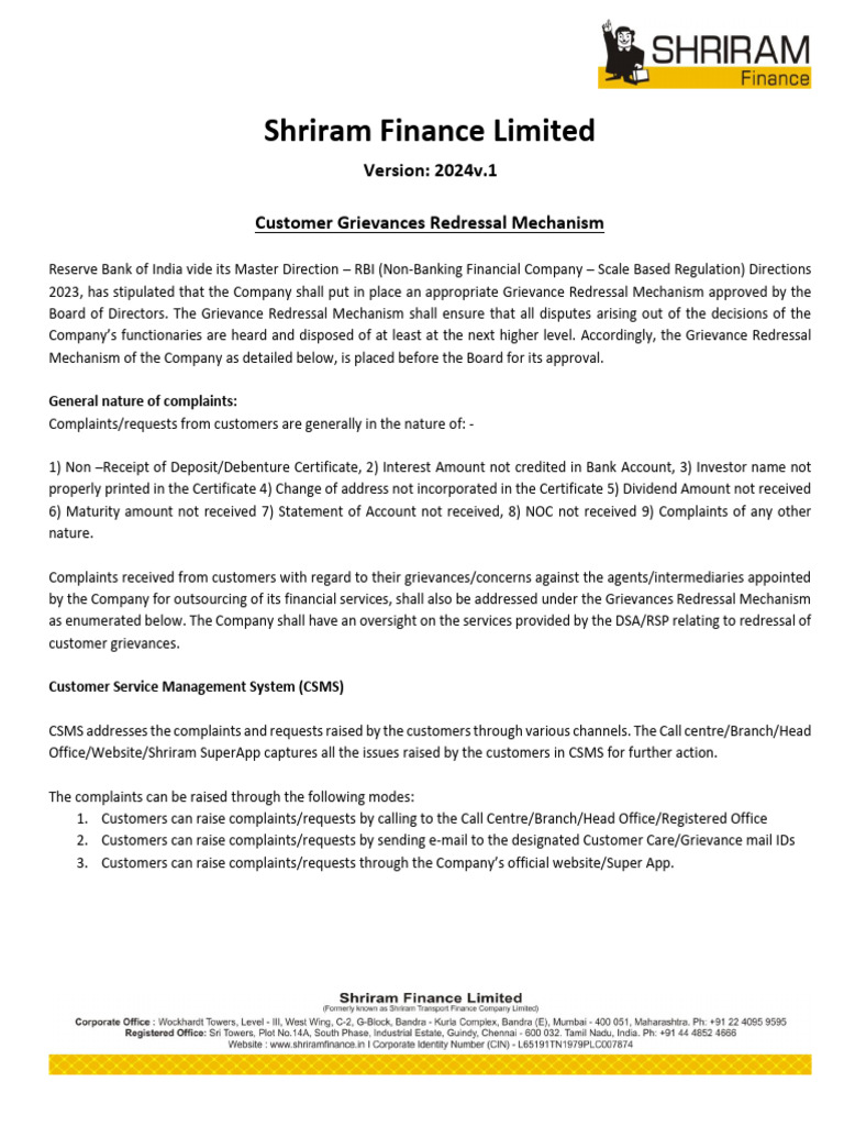 Grievances Redressal Mechanism | PDF