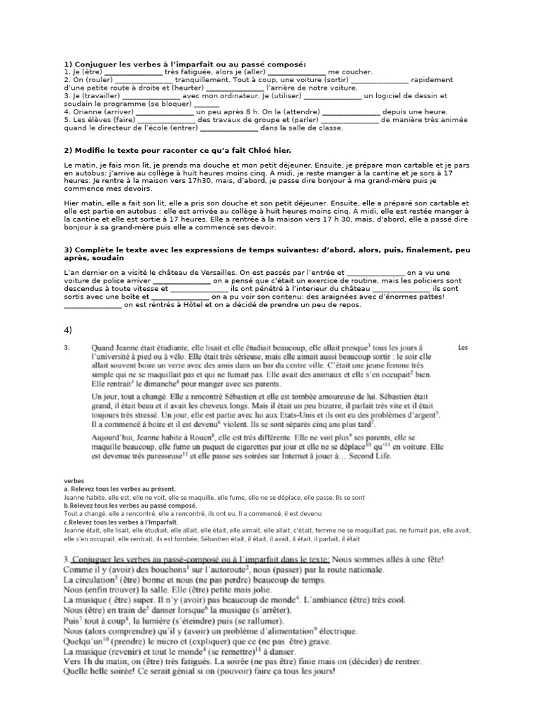 1) Conjuguer Les Verbes À L'imparfait Ou Au Passé Composé:: 2) Modifie ...