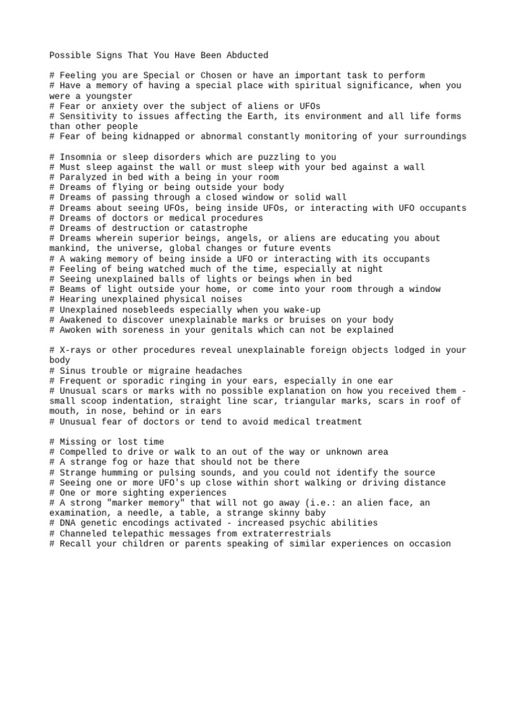 Possible Signs That You Have Been Abducted | PDF