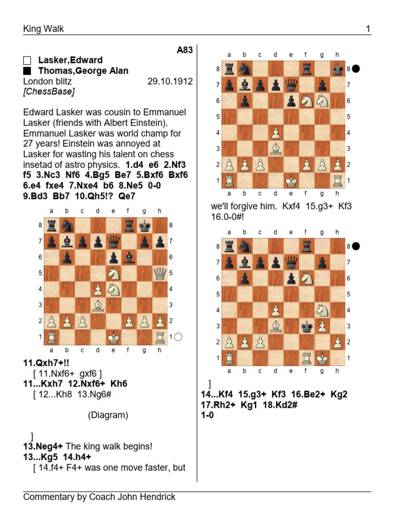 Lasker Versus Thomas 1912 - King Walk | PDF | Chess | Chess Theory