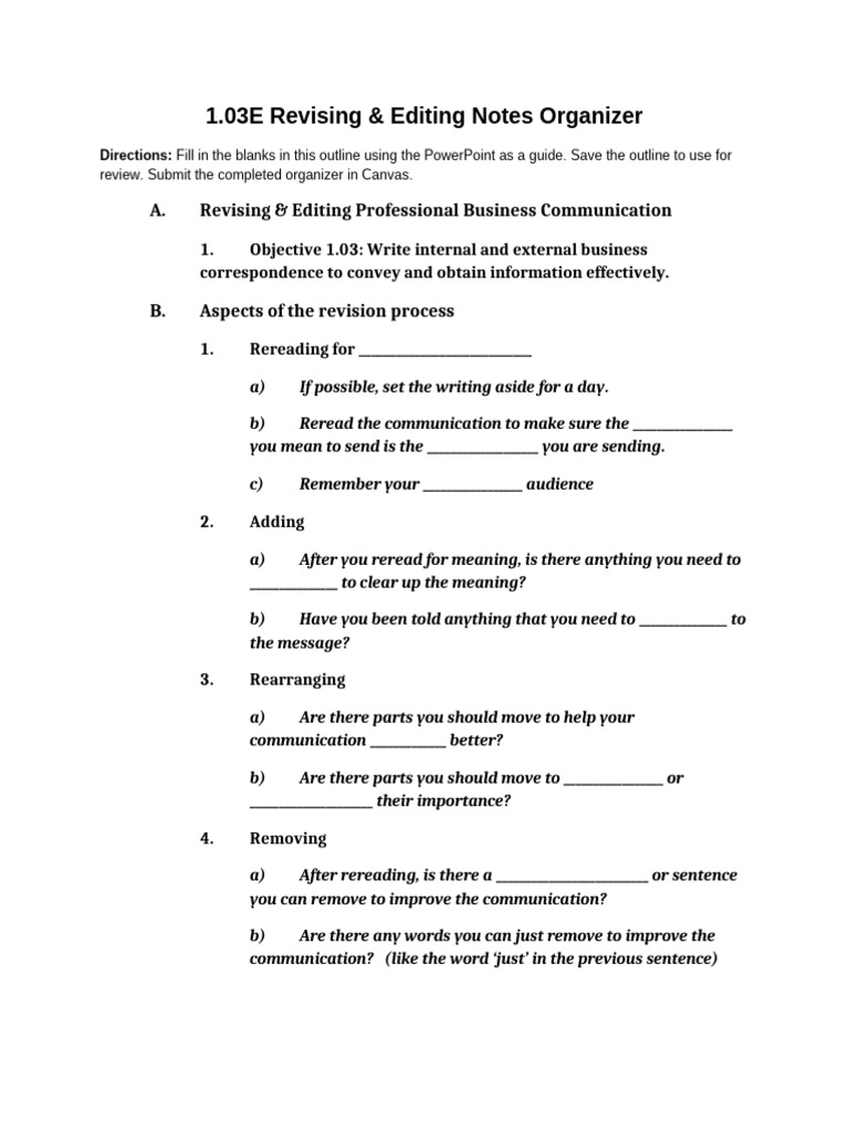 1.03E Revising and Editing Notes Organizer | PDF