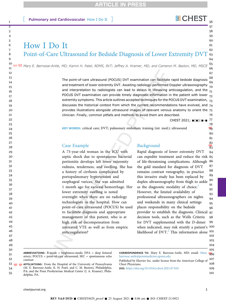 POCUS in DVT CHEST 2021 | PDF | Medical Ultrasound | Vein