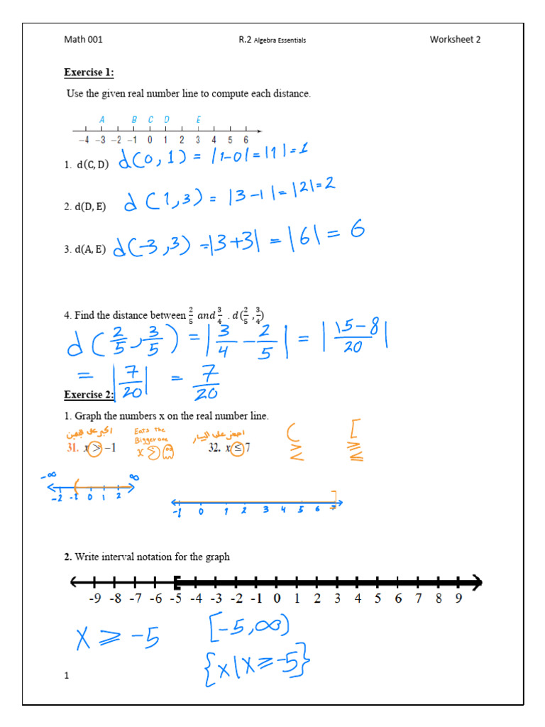 Use The Given Real Number Line To Compute Each Distance.: Exercise 1 | PDF