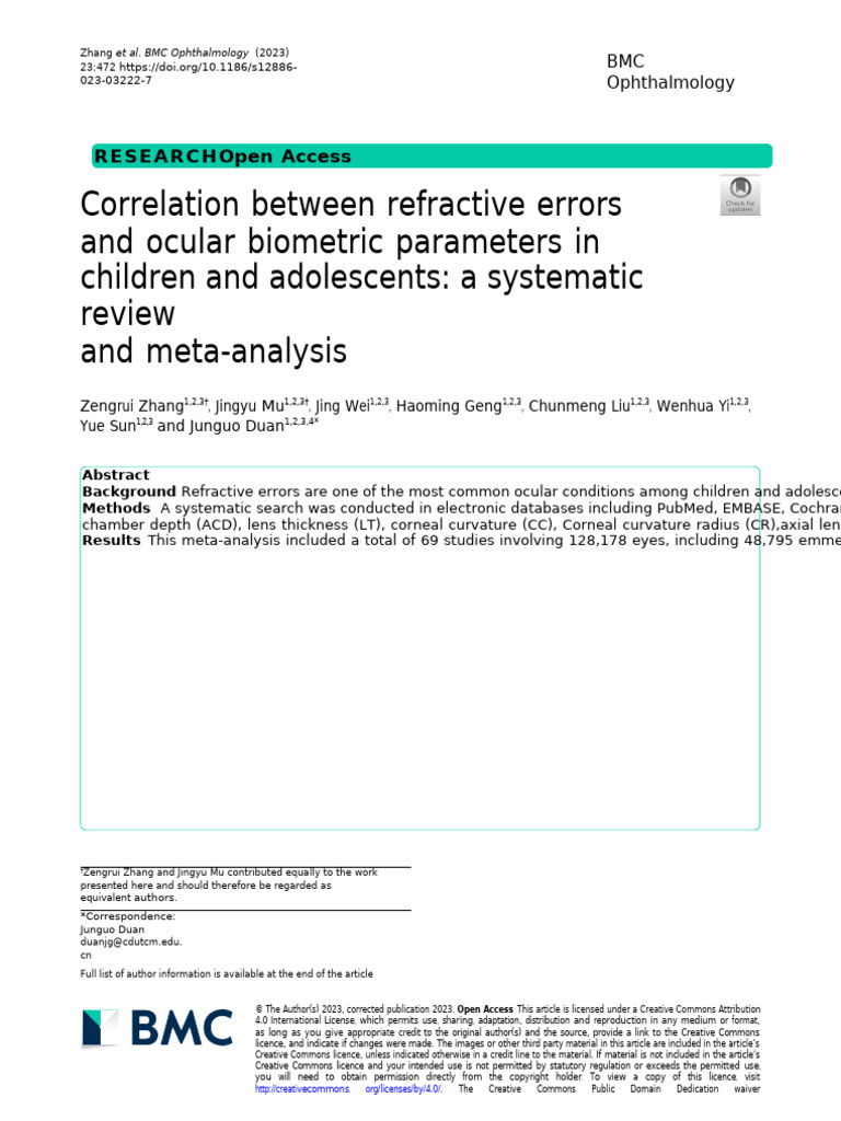 Correlation Between Refractive Errors and Ocular Biometric Parameters ...