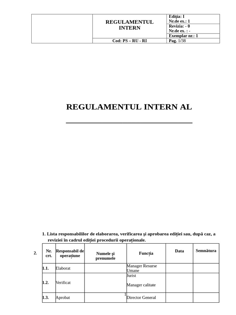 Exemplu Regulamentul Intern | PDF
