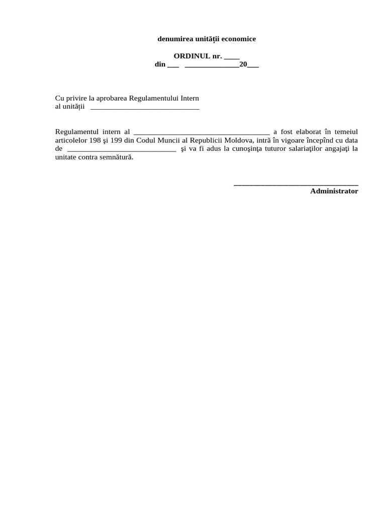 Ordin Aprobare Regulament Intern | PDF