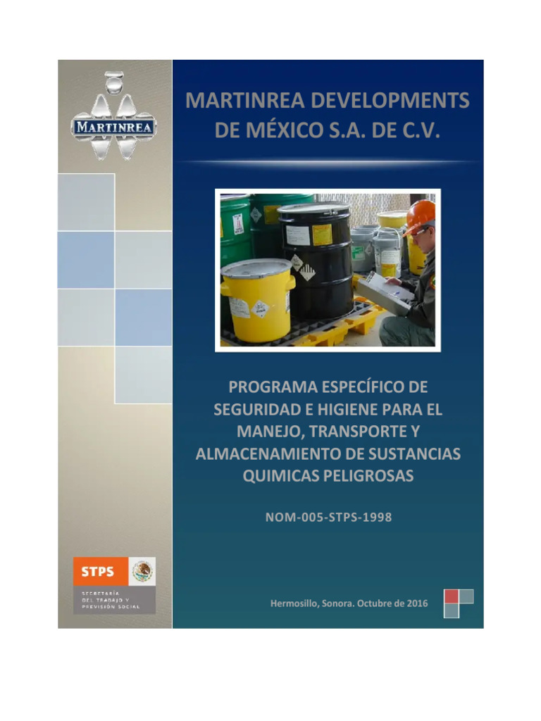 Programa Especifico de Seguridad para El Manejo Transporte y Almacenamiento de Sustancias ...