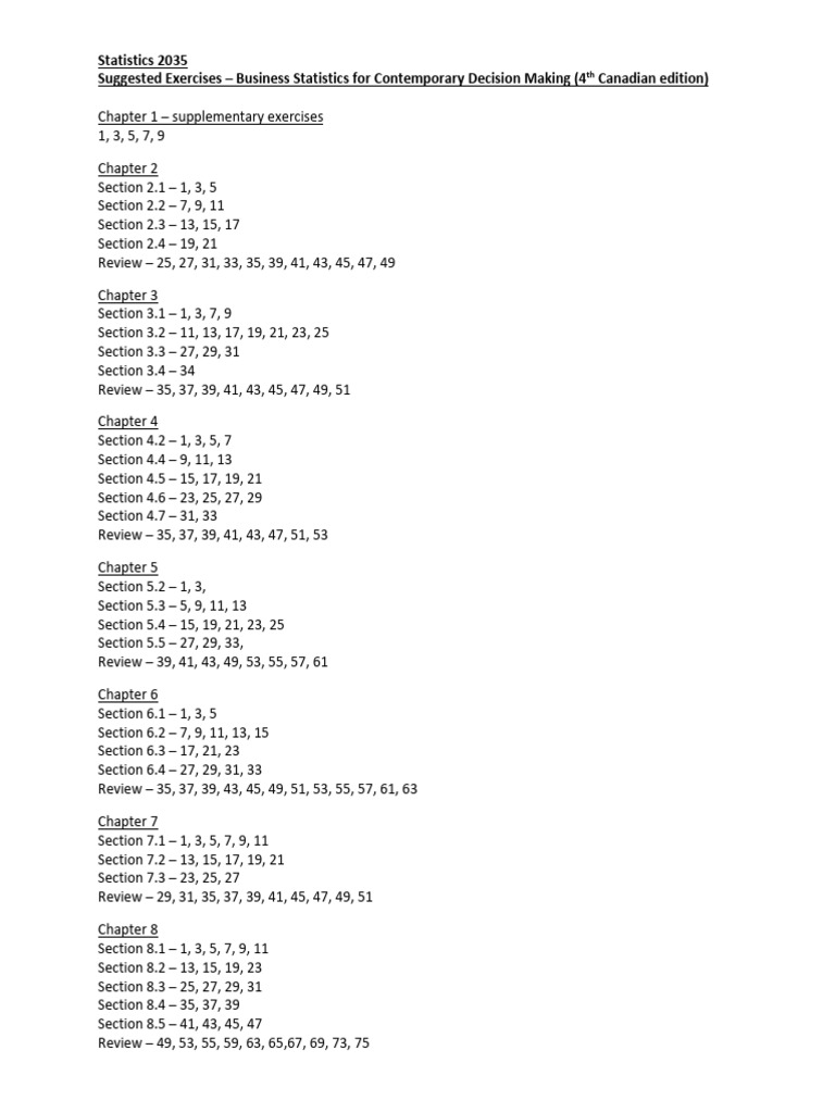 Stats 2035 Suggested Exercises All Chapters | PDF | Computers ...