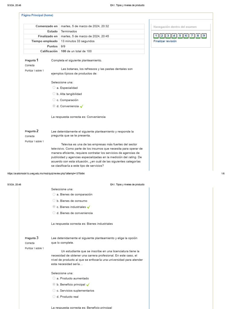 EA1. Tipos y Niveles de Producto EXAMEN | PDF