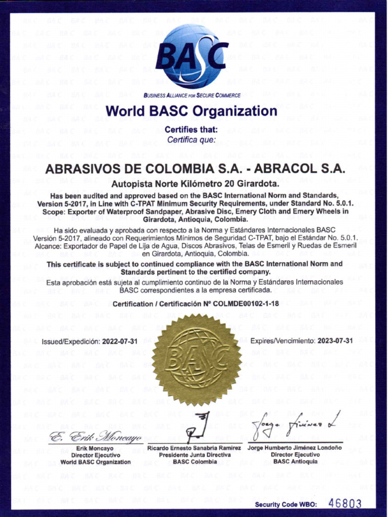 Certificado Basc - 2023 | PDF