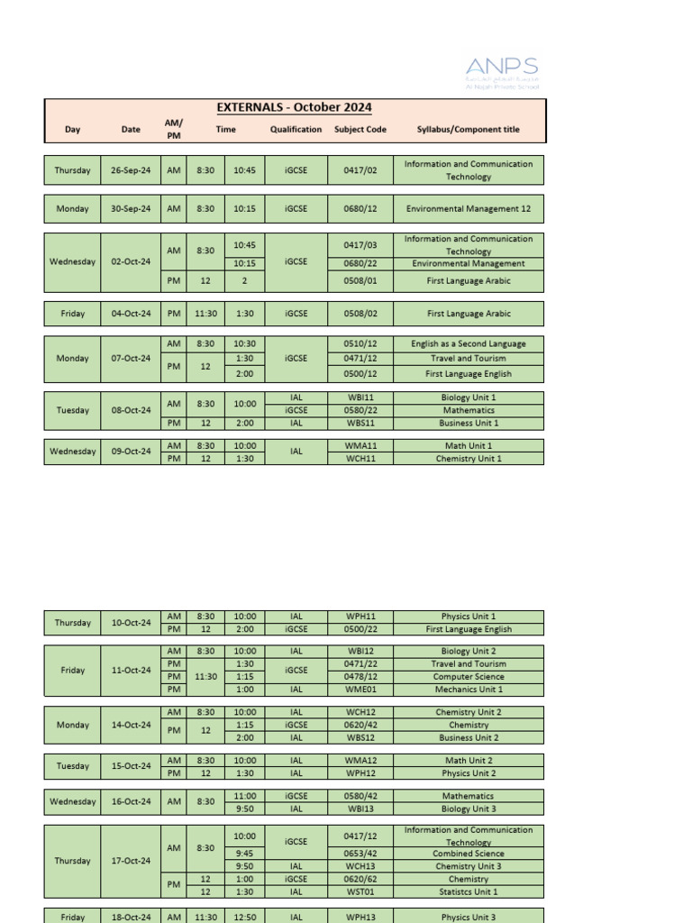 Timetable Cambridge and Pearson | PDF
