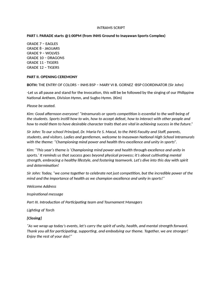 Intrams Script | PDF