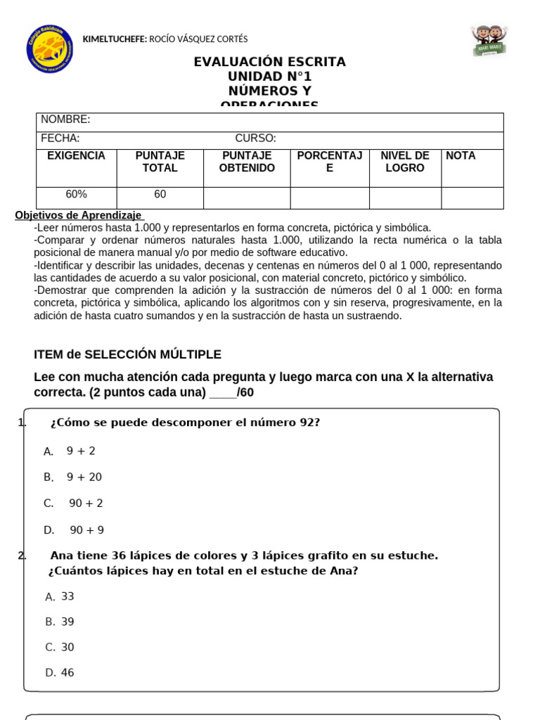 Evaluacion Unidad 1 | PDF