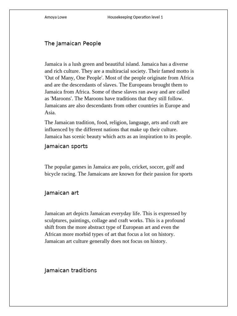 Jamaican Culture - Amoya Lowe | PDF