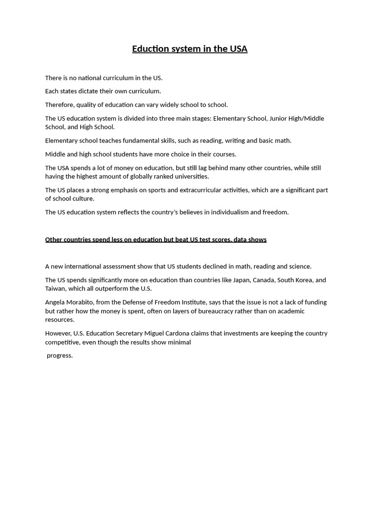 Eduction system in the USA | PDF