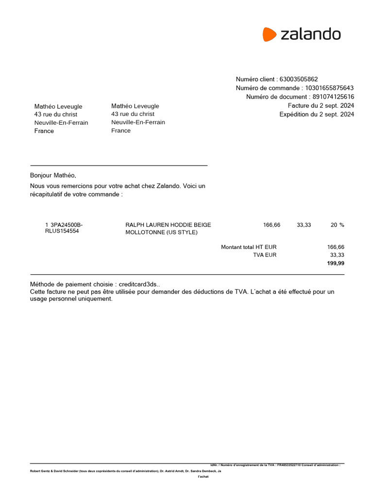 Facture Zalando 1 | PDF