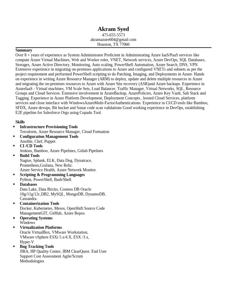 Akram Azure Engineer Resume | PDF