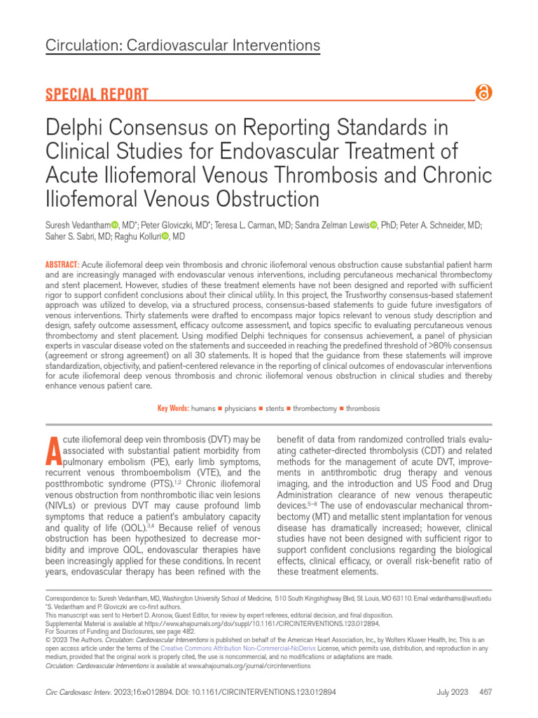 Delphi Consensus On Reporting Standards in Clinical Studies For Endovascular Treatment of Acute ...