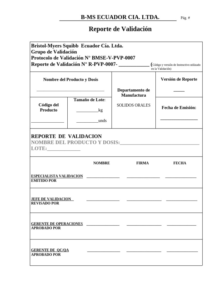 R-PVP-0007 Formato de Reporte de Validacion de Solidos Orales | PDF