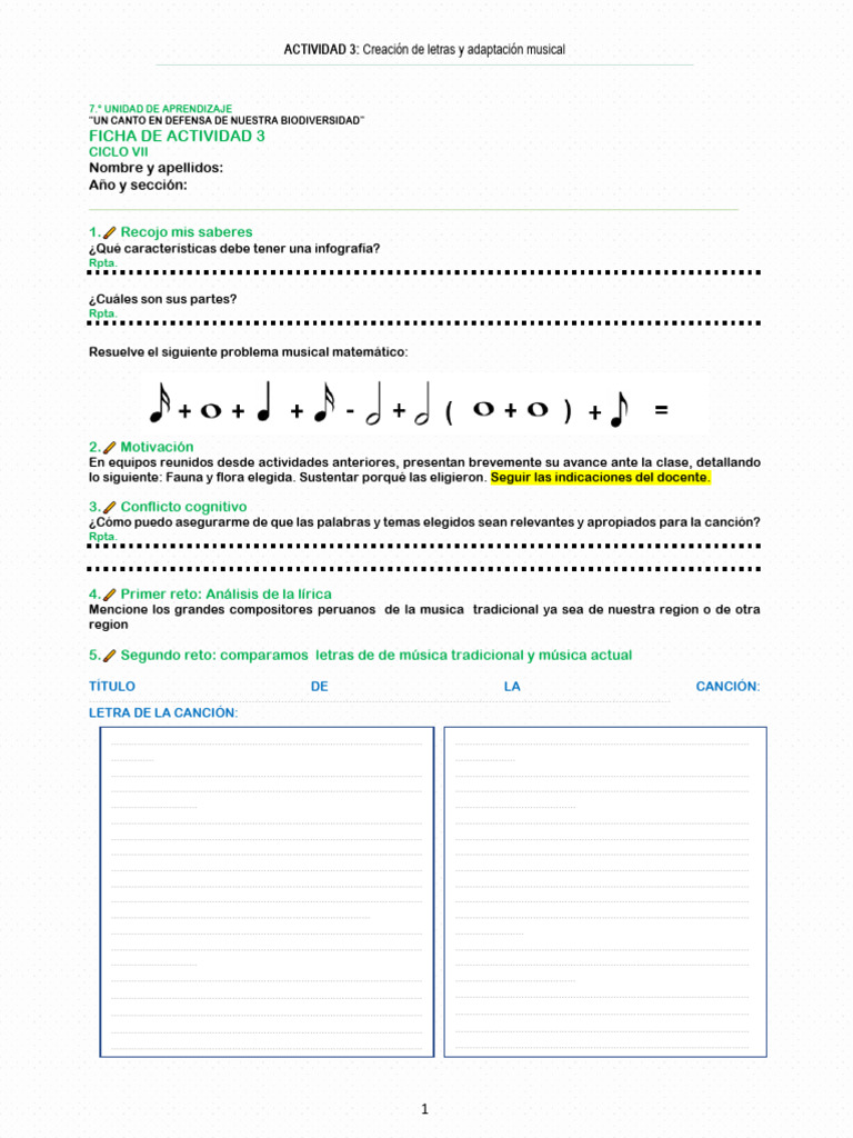 CVII-UdA7-ACT3-FICHA DE ACTIVIDAD 3 | PDF | Canciones | Juegos y ...